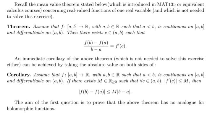 Solved Recall the mean value theorem stated below(which is | Chegg.com