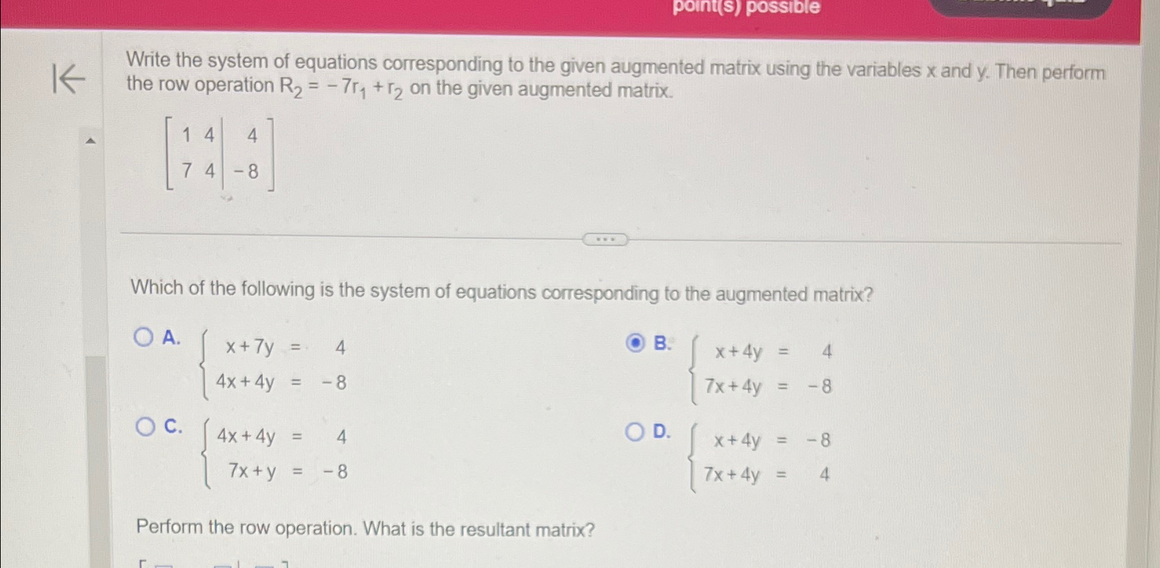 Solved Write the system of equations corresponding to the | Chegg.com