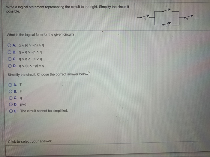 Solved Write a logical statement representing the circuit to | Chegg.com