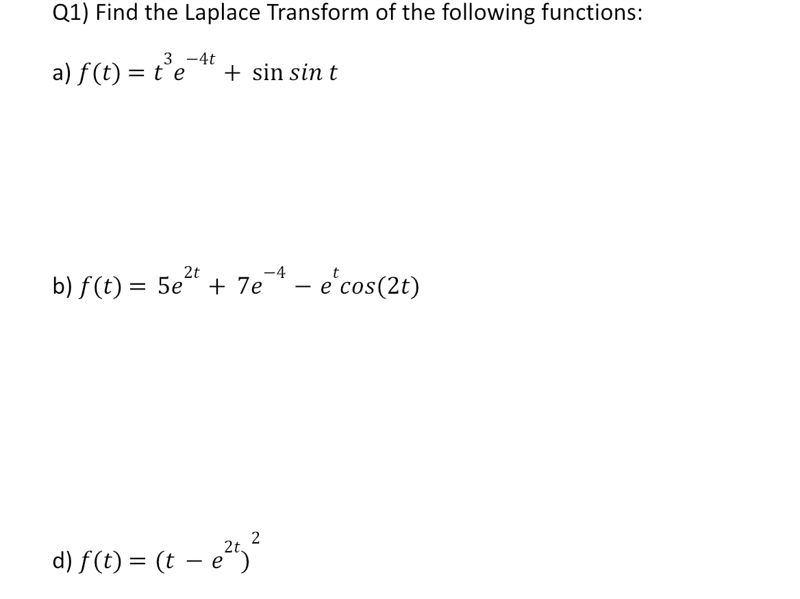 Solved Q1) ﻿Find the Laplace Transform of the following | Chegg.com