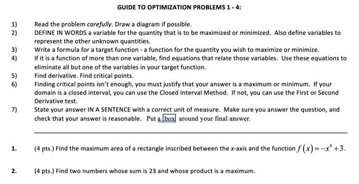 Solved GUIDE TO OPTIMIZATION PROBLEMS 1 - 4: 1) Read the | Chegg.com