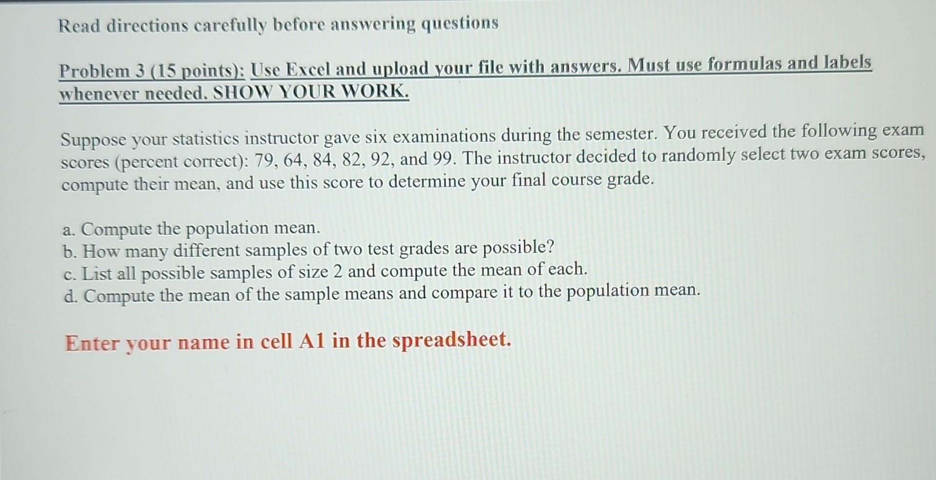 Solved Read directions carefully before answering questions | Chegg.com