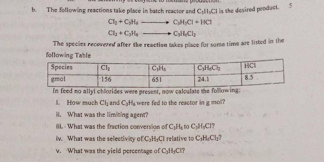 Solved b. The following reactions take place in batch | Chegg.com