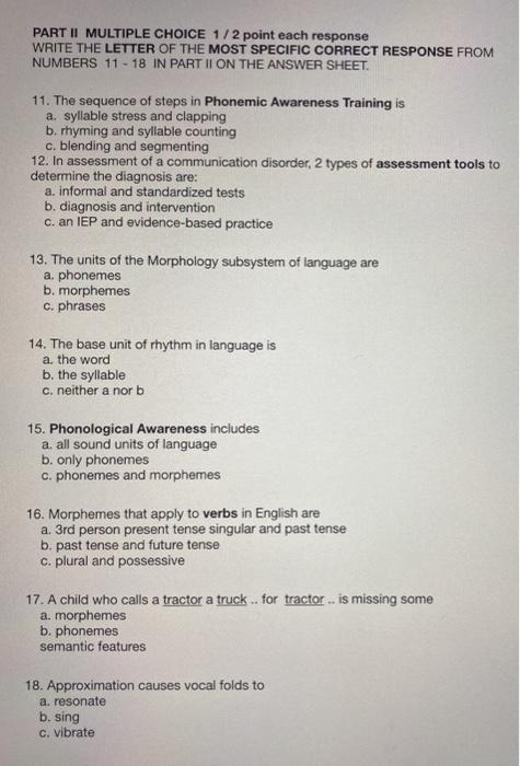 Solved PART II MULTIPLE CHOICE 1/2 point each response WRITE | Chegg.com