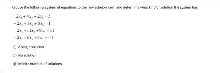 Solved Reduce the following system of equations to the row | Chegg.com