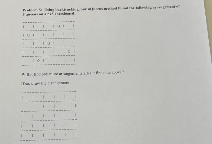Solved Problem 5: Using backtracking, our nQueens method | Chegg.com