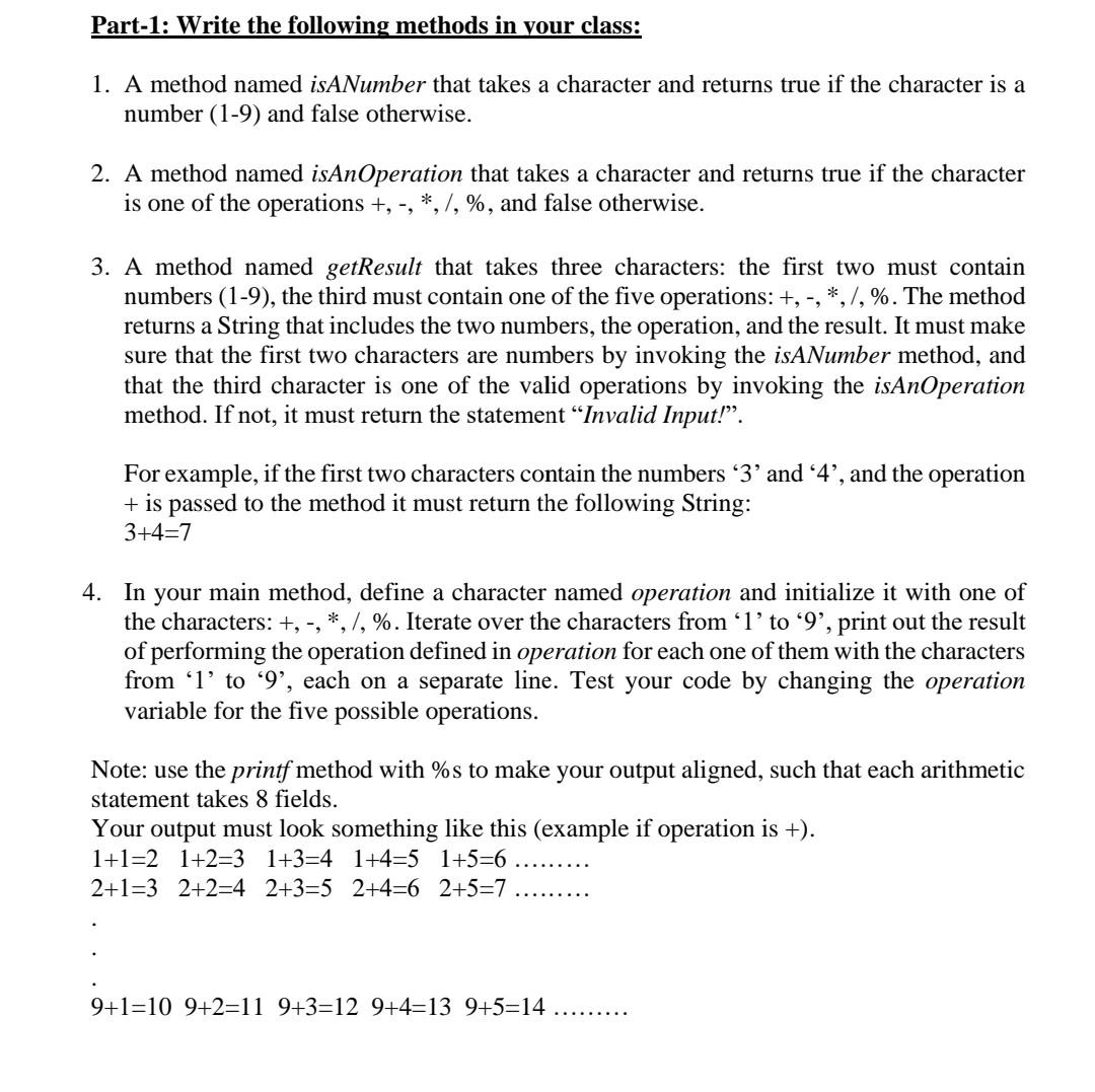 Solved Part-1: Write the following methods in your class: 1. | Chegg.com
