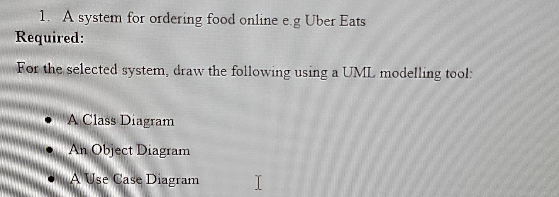 Solved 1. A system for ordering food online e.g Uber Eats | Chegg.com