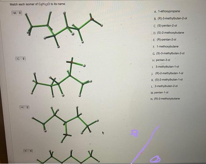 Solved Match each isomer of C5H12O to its name. A | Chegg.com