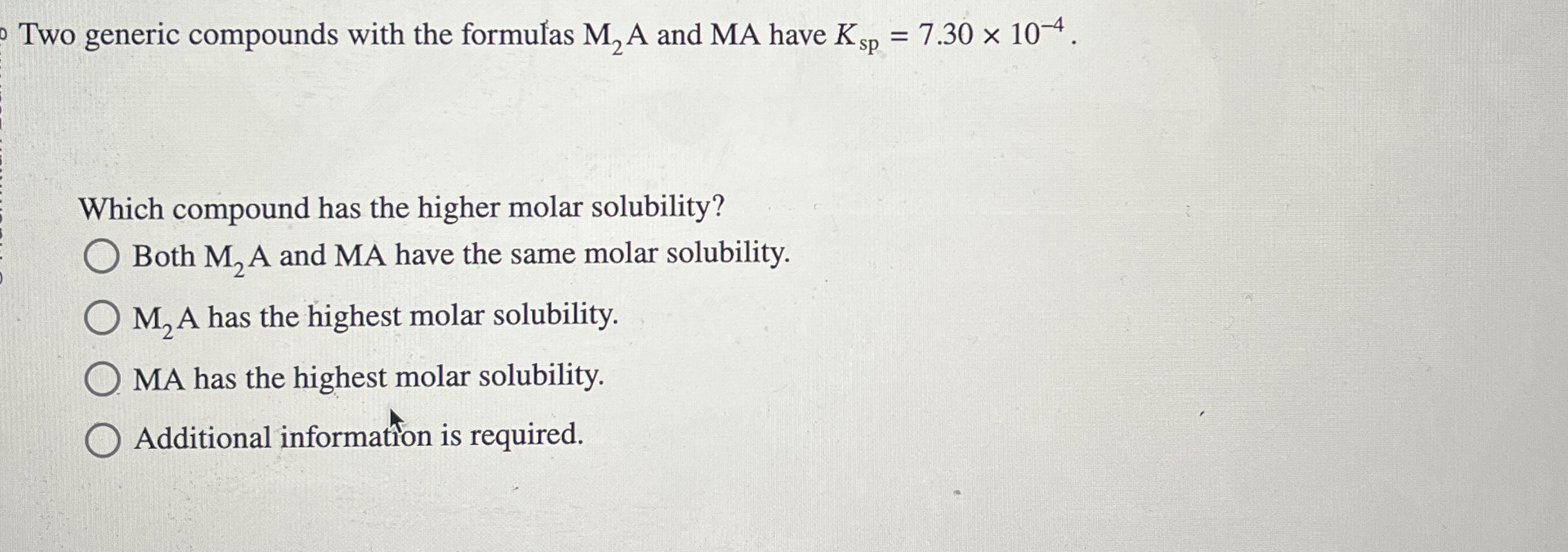 High Quality SOLUTION Two generic compounds with the formulas M2A and MA | Chegg.com