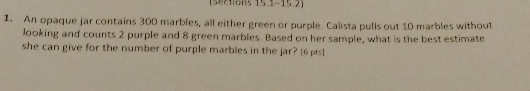 Solved An opaque jar contains 300 marbles, all either green | Chegg.com