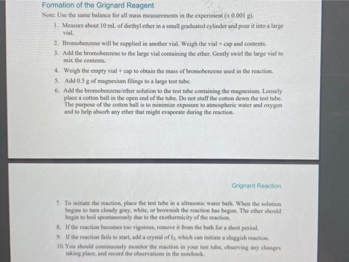 Data And Report Submission - Grignard Reaction | Chegg.com