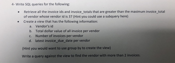 Solved 4- Write SQL queries for the following: . Retrieve | Chegg.com