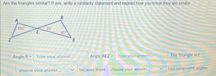 Solved Are the triangles similar? If yes, write a similarity | Chegg.com