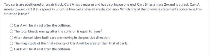 Solved Two carts are positioned on an air track. Cart A has | Chegg.com
