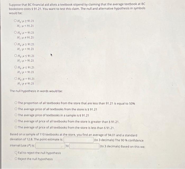 Solved Suppose that BC financial aid allots a textbook | Chegg.com