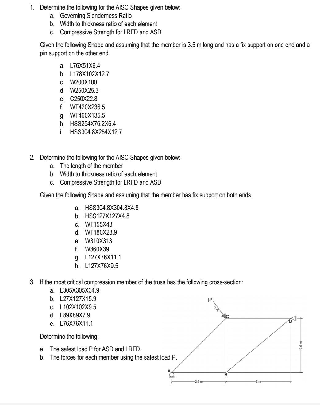 1. Determine the following for the AISC Shapes given | Chegg.com