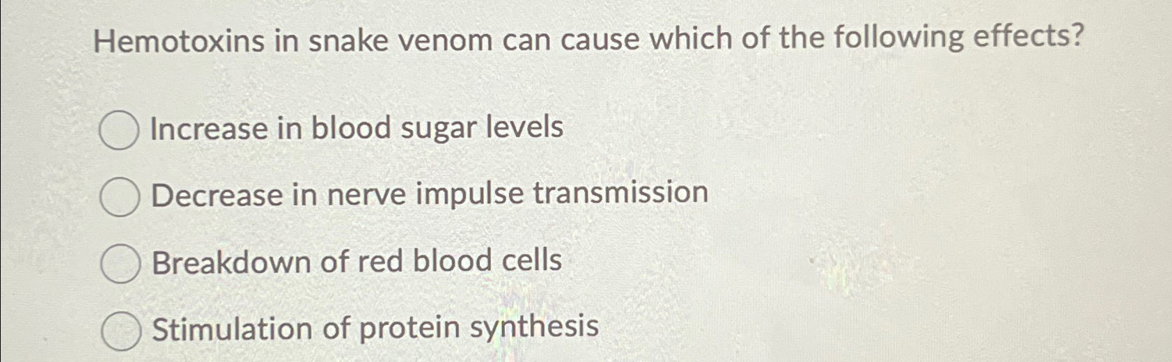 Solved Hemotoxins in snake venom can cause which of the | Chegg.com
