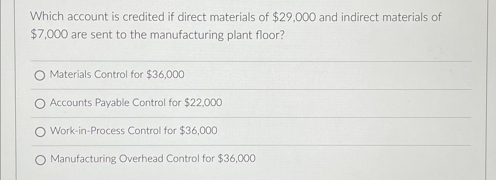 Solved Which account is credited if direct materials of | Chegg.com