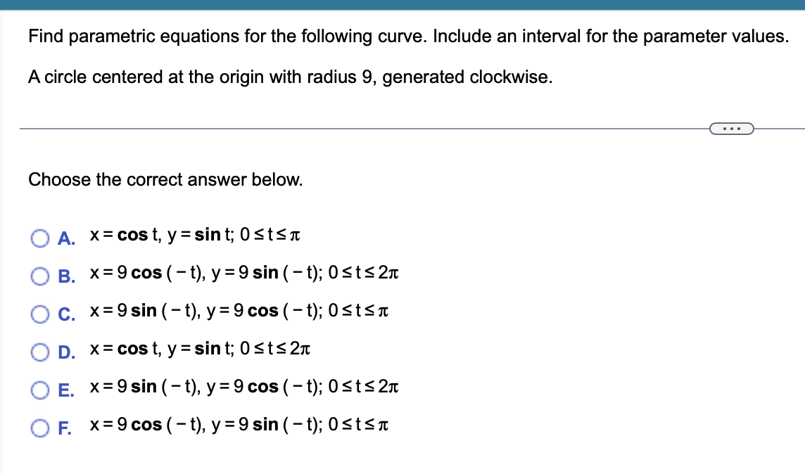 Solved Find parametric equations for the following curve. | Chegg.com
