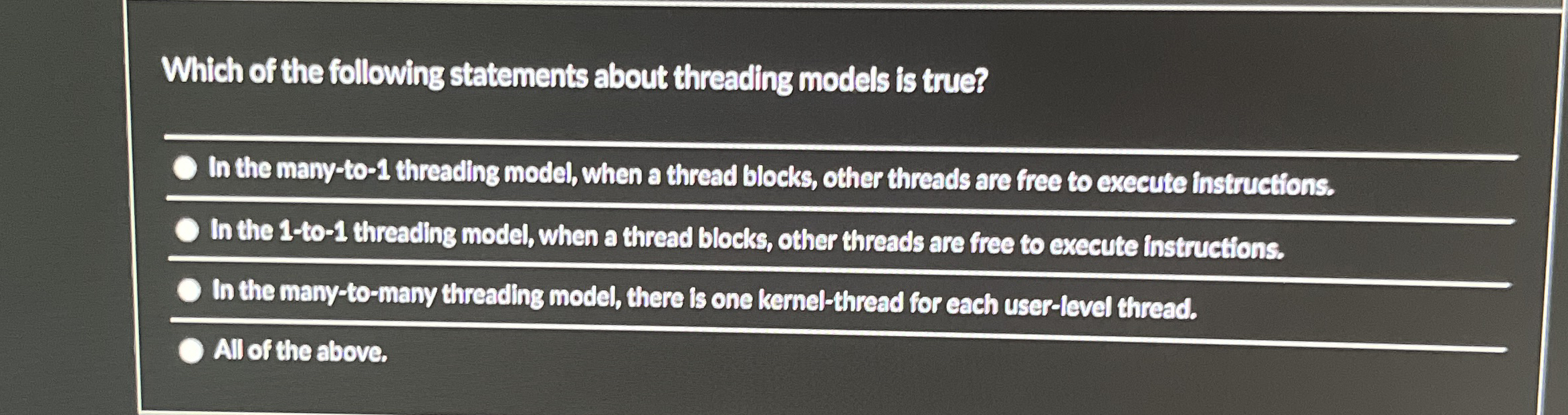 Solved Which of the following statements about threading | Chegg.com