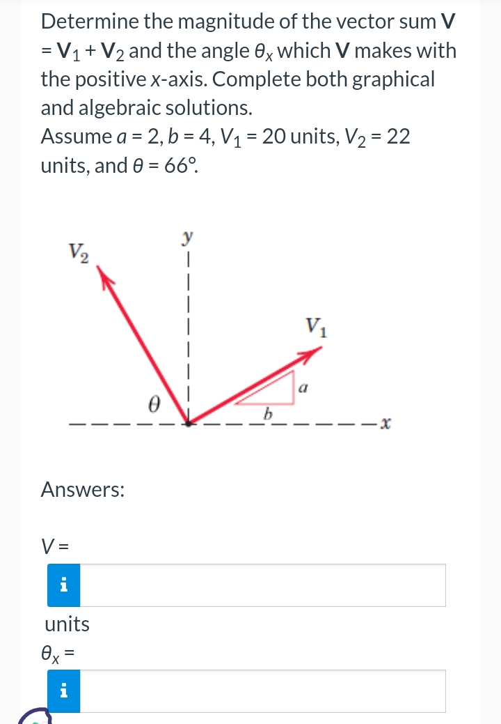 Solved Determine the magnitude of the vector sum V =V1+V2 | Chegg.com