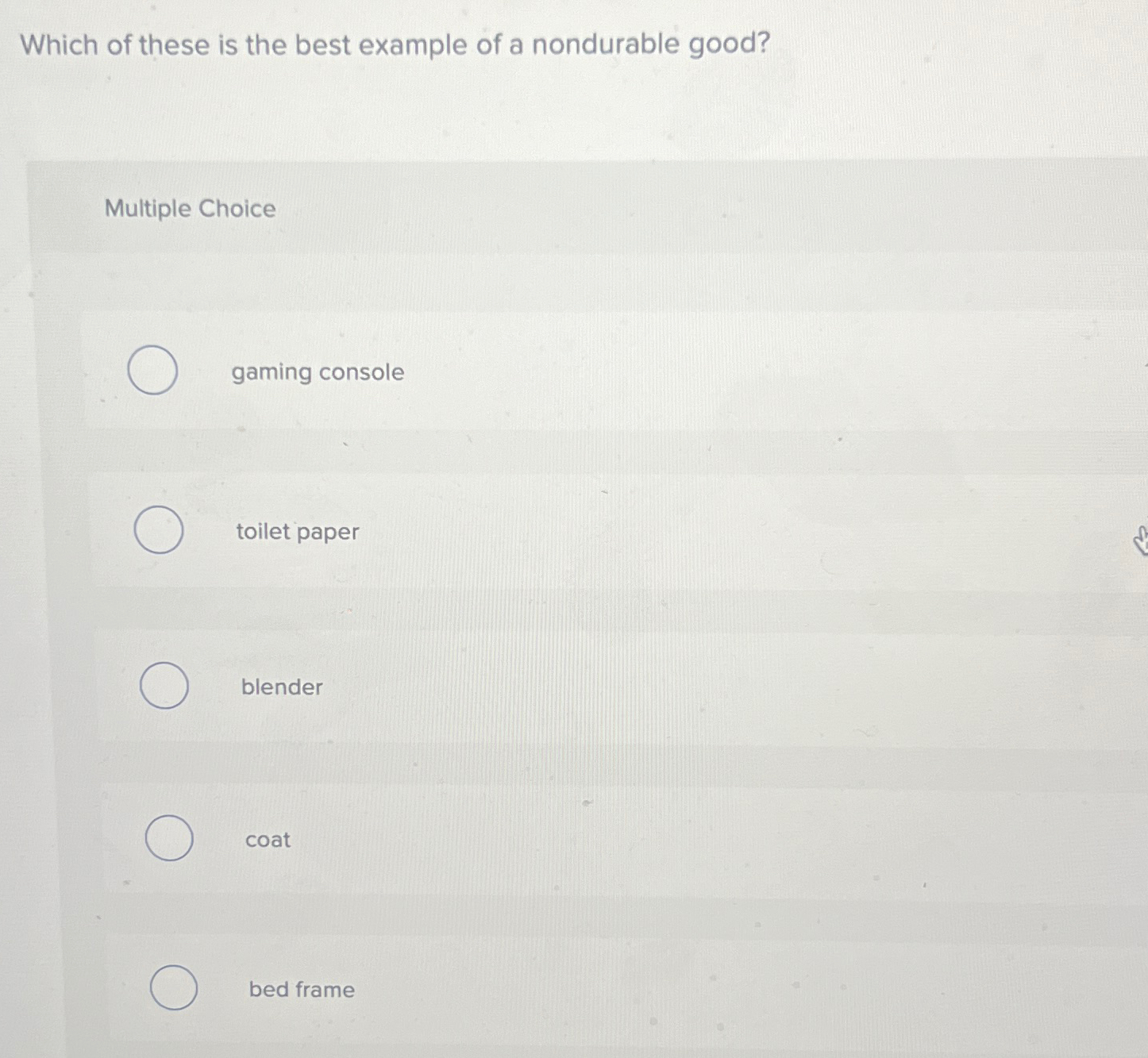 Solved Which of these is the best example of a nondurable | Chegg.com