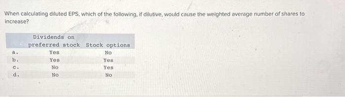 Solved When calculating diluted EPS, which of the following. | Chegg.com