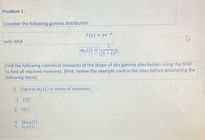 Solved Problem 1. Consider the following gamma distribution | Chegg.com