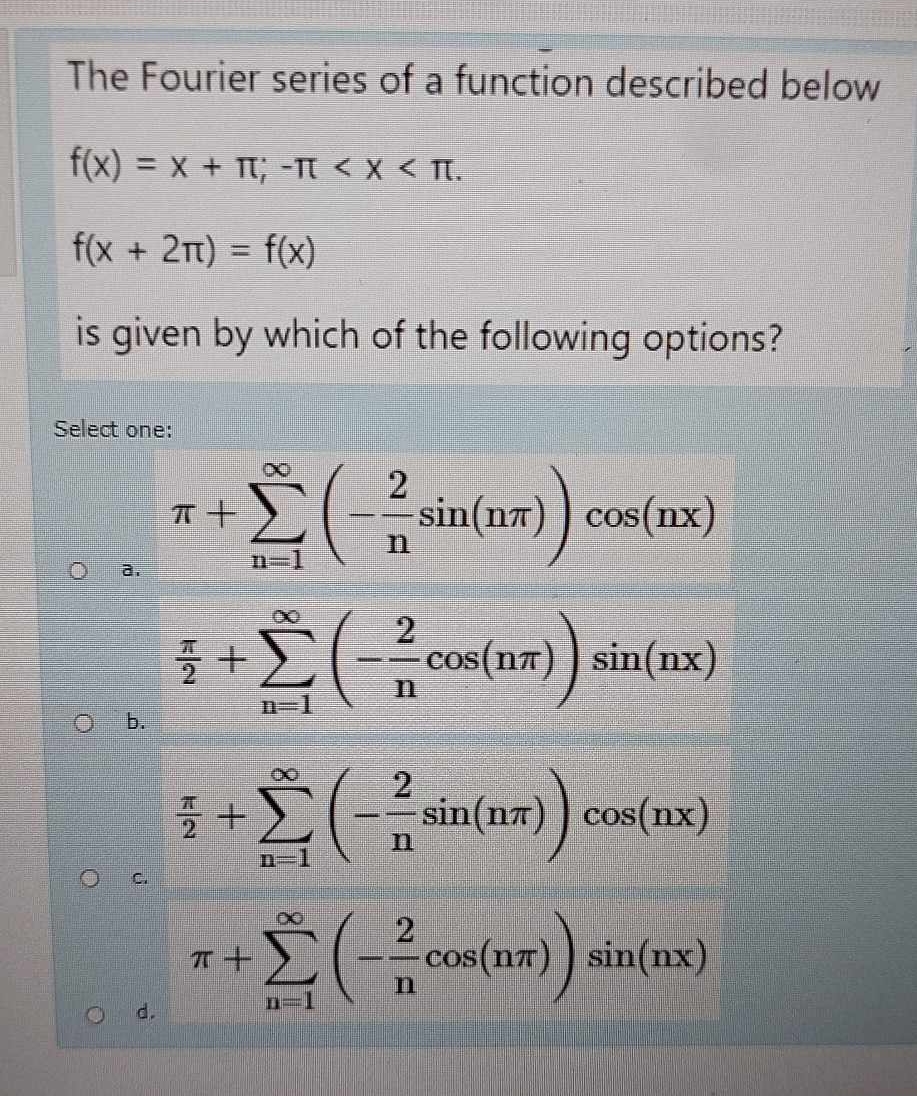 Solved The Fourier series of a function described | Chegg.com