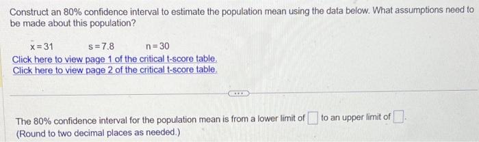 Construct an 80% confidence interval to estimate the | Chegg.com