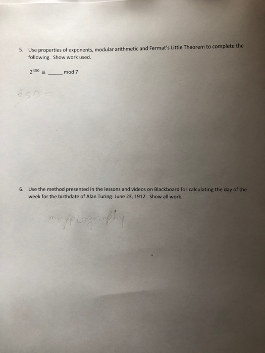 Solved 5. Use properties of exponents, modular arithmetic | Chegg.com