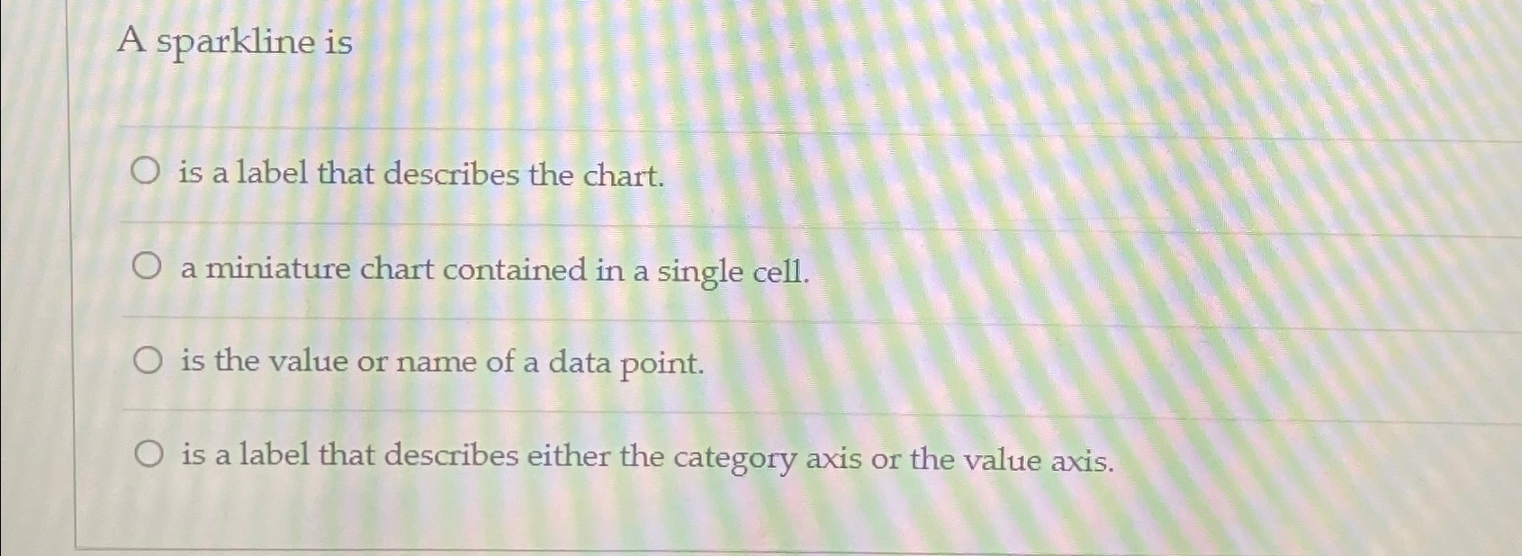 Solved A sparkline isis a label that describes the chart.a | Chegg.com