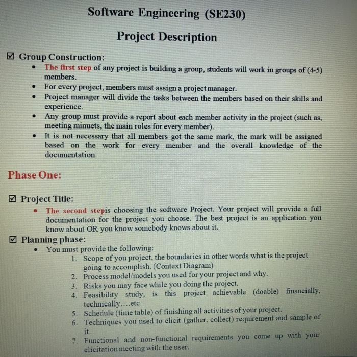 Solved Software Engineering (SE230) Project Description . | Chegg.com