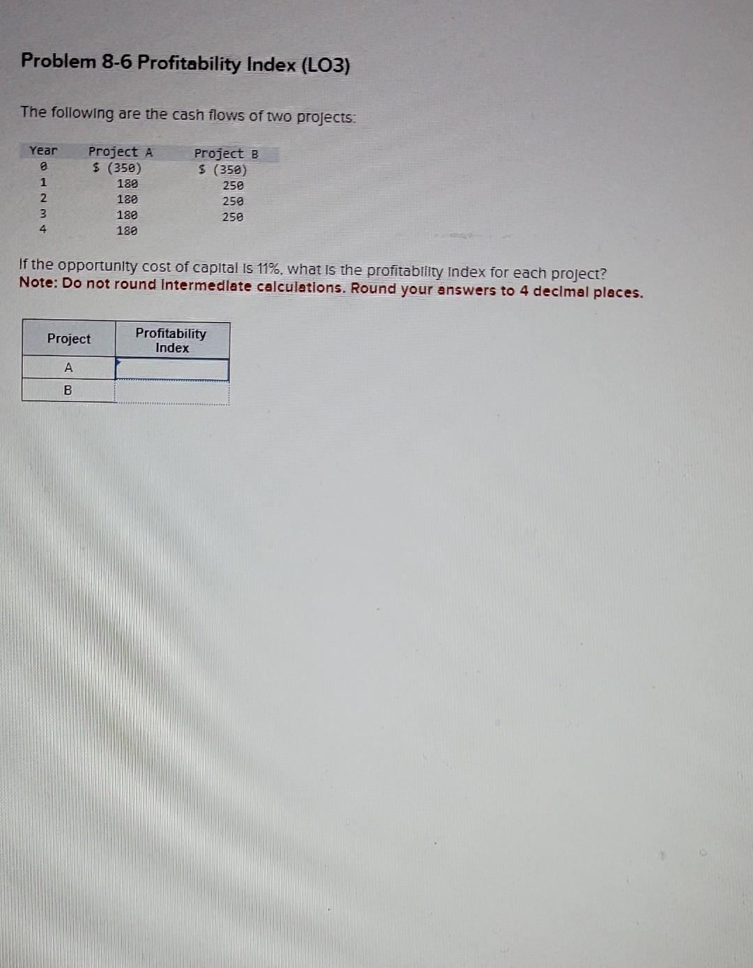 Solved Problem 8-6 Profitability Index (LO3) The following | Chegg.com