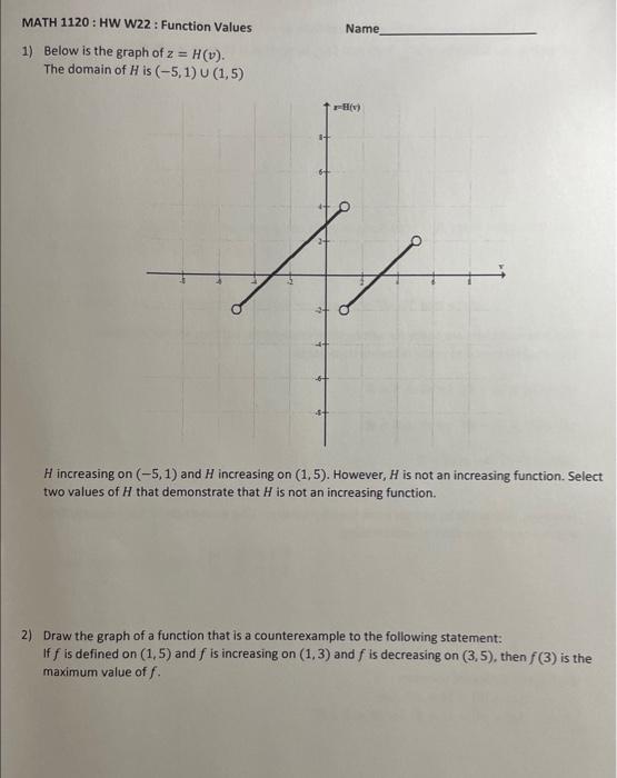 Solved MATH 1120 : HW W22 : Function Values Name 1) Below is | Chegg.com