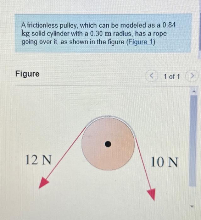 Solved A frictionless pulley, which can be modeled as a 0.84 | Chegg.com