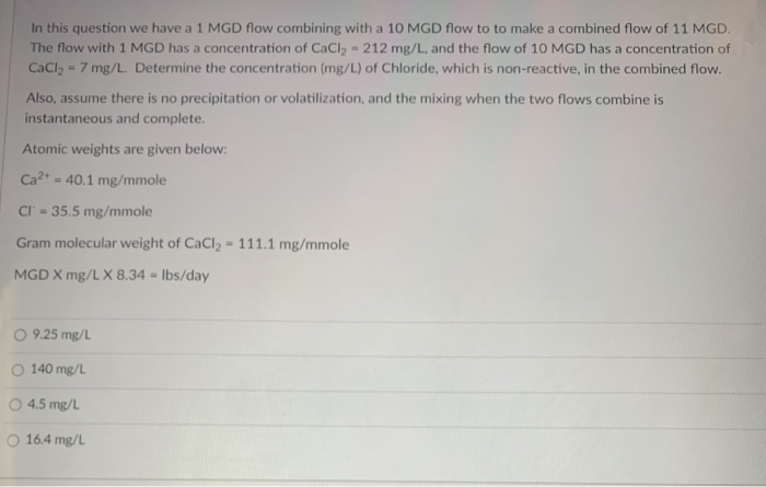 Solved In this question we have a 1 MGD flow combining with | Chegg.com