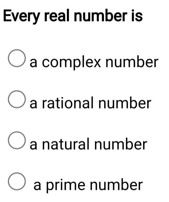 Solved Every real number isa complex numbera rational | Chegg.com