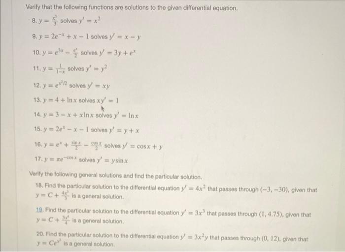 Solved Verify that the following functions are solutions to | Chegg.com