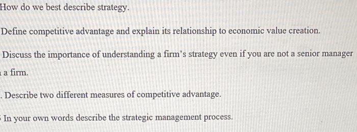 Solved How do we best describe strategy. Define competitive | Chegg.com