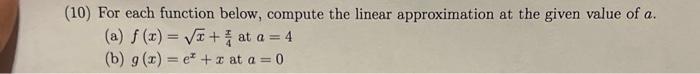 Solved (10) For each function below, compute the linear | Chegg.com