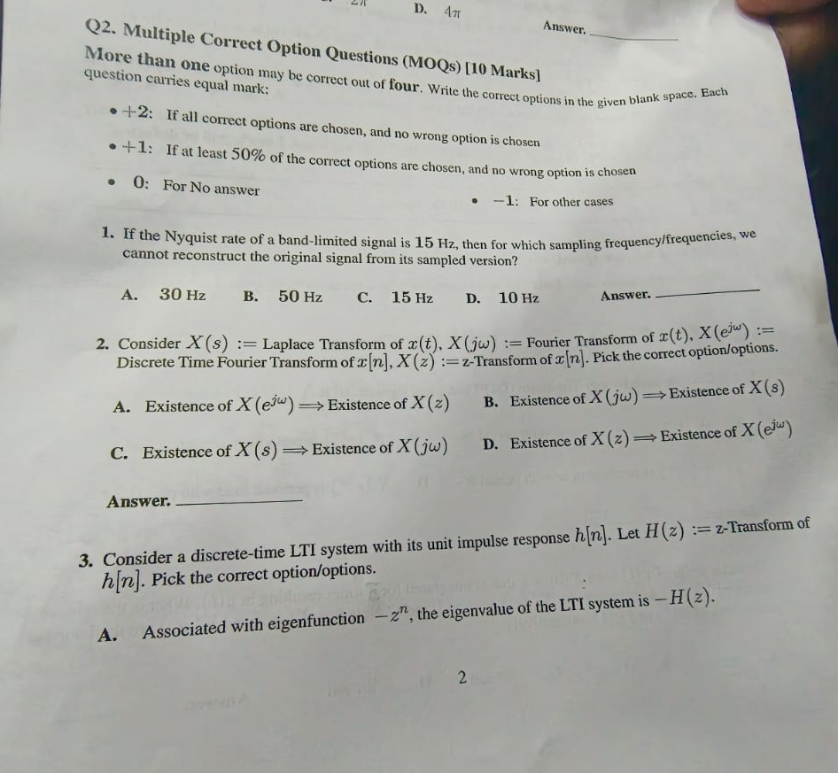 Solved Q2. ﻿Multiple Correct Option Questions (MOQs) [10 | Chegg.com