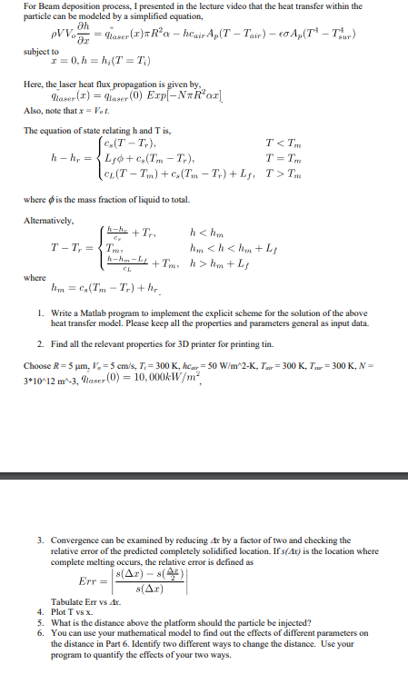 For Beam deposition process, I presented in the | Chegg.com
