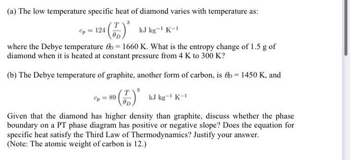 Solved (a) The low temperature specific heat of diamond | Chegg.com