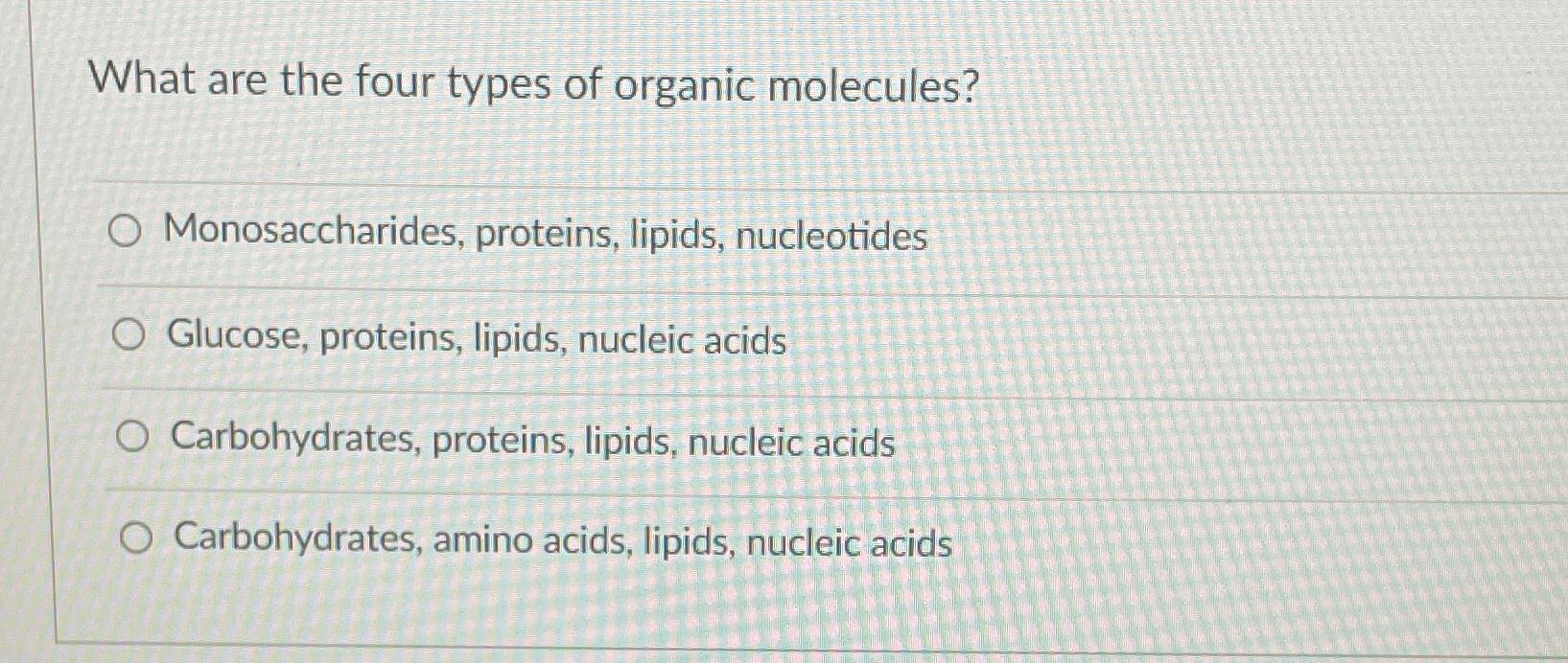 Solved What are the four types of organic | Chegg.com