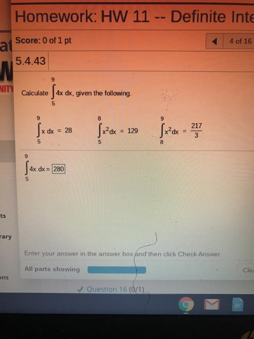 Solved Homework: HW 11 -- Definite Inte Score: 0 of 1 pt 4 | Chegg.com