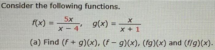 Solved Consider the following functions. f(x) = x2 + x, g(x) | Chegg.com