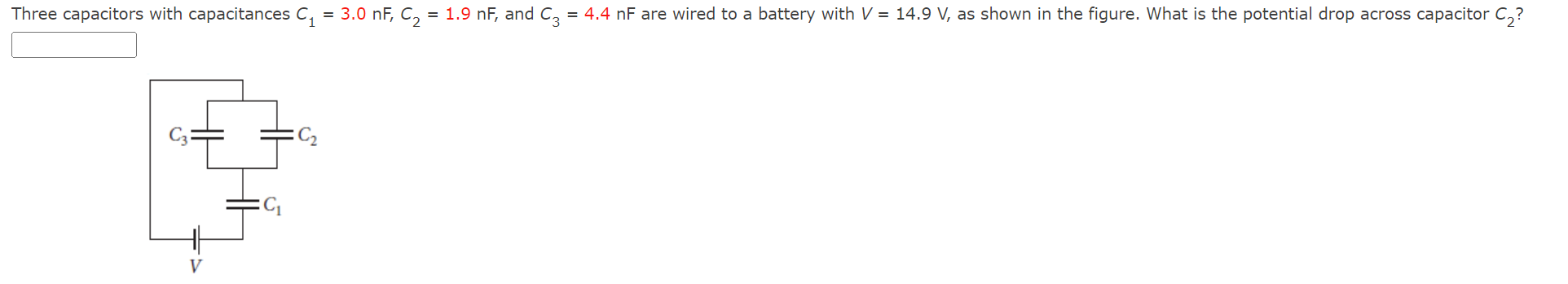 Solved Three capacitors with capacitances C1 = 3.0 ﻿nF, | Chegg.com