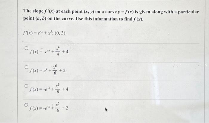 Solved The slope f'(x) at each point (x, y) on a curve | Chegg.com